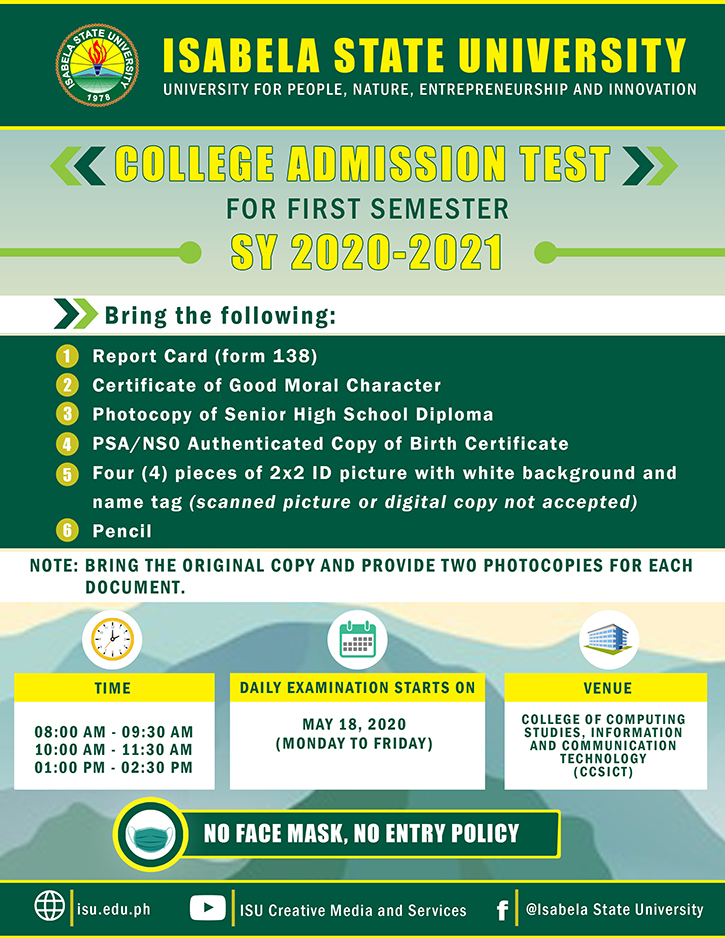 College Admission Test and Enrollment Schedule | Isabela State University