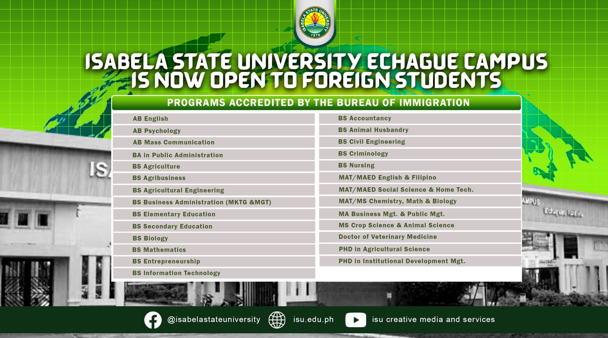 Isabela State University | University for People and Nature